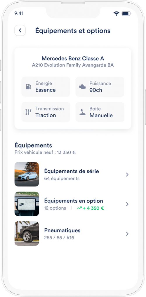 Liste des équipements, options et finitions voiture occasion